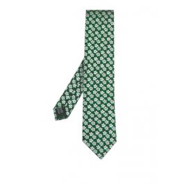 Corbata seda italiana flores medianas verde - DELAESPRIELLA STYLE