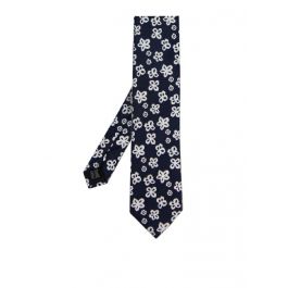Corbata seda italiana estampada flores azul oscuro - DELAESPRIELLA STYLE