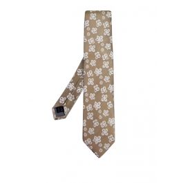 Corbata seda italiana estampada flores champaña - DELAESPRIELLA STYLE